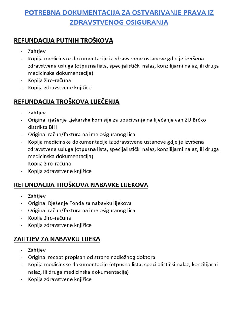 Potrebna Dokumentacija Za Ostvarivanje Prava Iz ZO | PDF