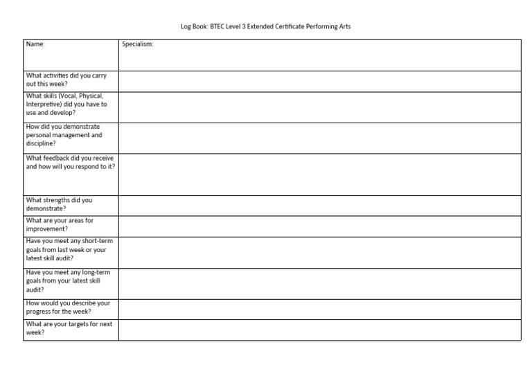 BTEC Level 3 Log Book Template 2 (7) | PDF