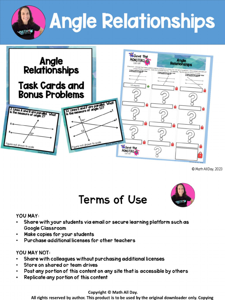 AngleRelationshipswithParallelLinesandTransversalsTaskCardActivity 1 | PDF