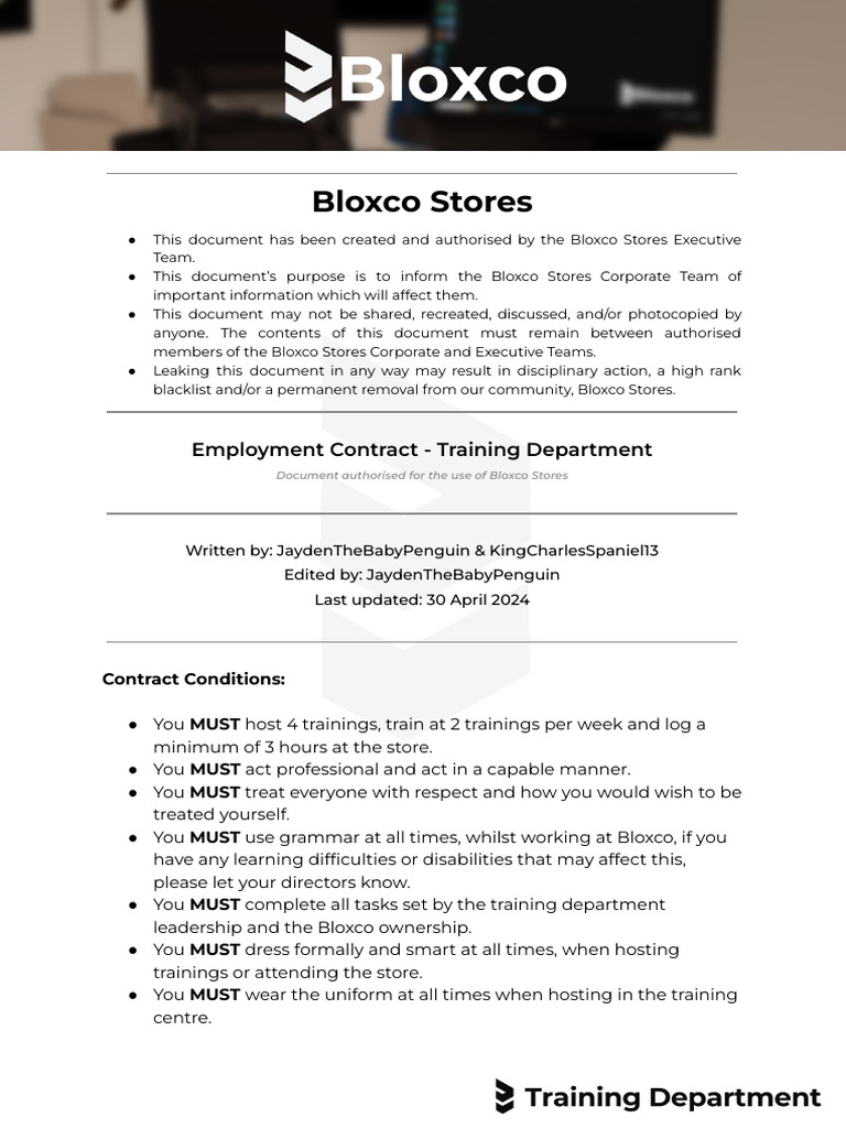 Employment Contract Training Department 4 | PDF