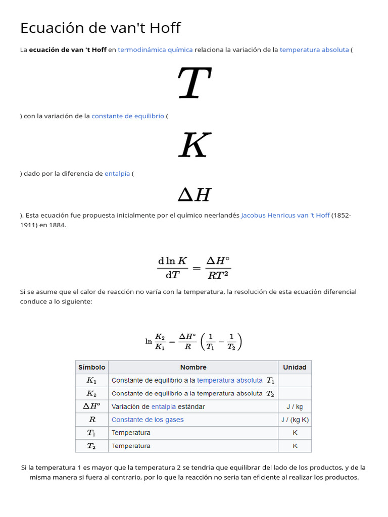 Ecuación de Van't Hoff | PDF