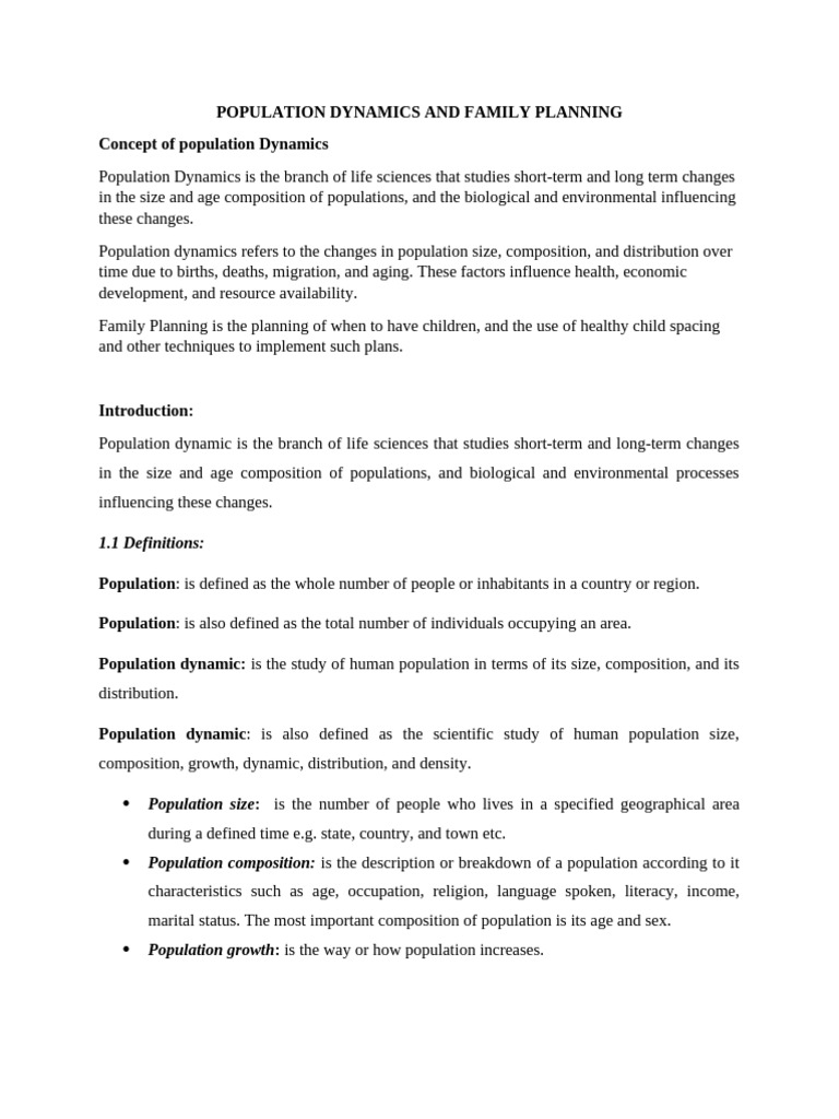 Population Dynamics and Family Planning | PDF | Cost Of Living ...