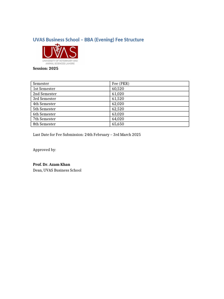 BBA Evening Fee Structure | PDF