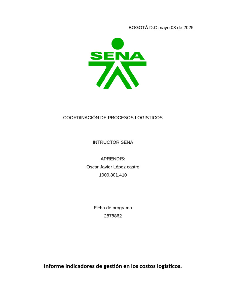 Informe Indicadores de Gestión en Los Costos Logísticos. | PDF | Logística | Obtención
