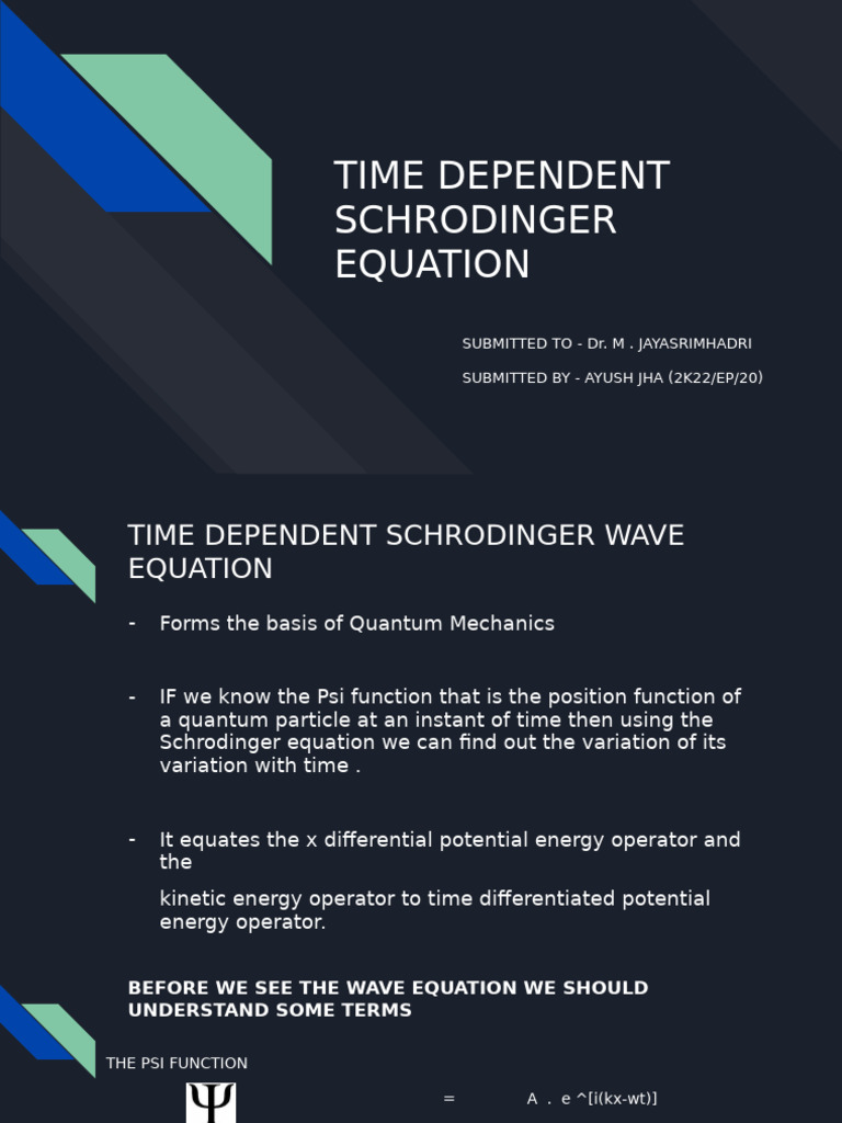 Time Dependent Schrodinger Equation Pdf