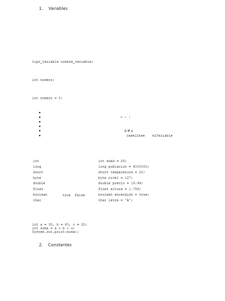 Guía Programación Java | PDF | Java (lenguaje de programación) | Variable (informática)