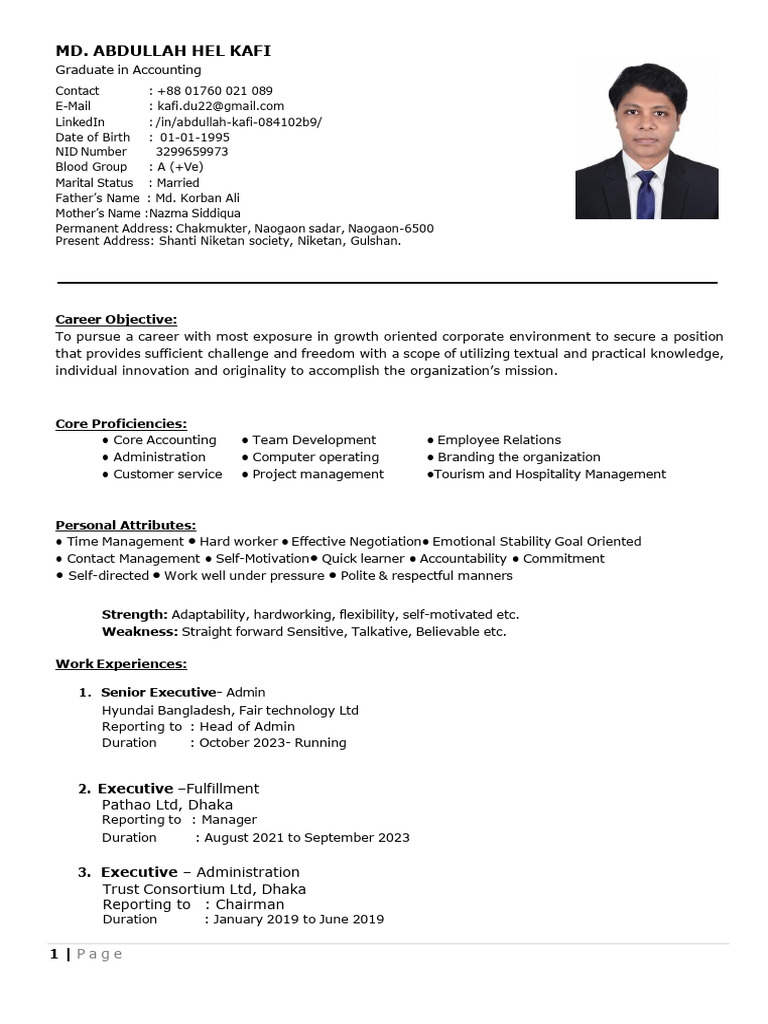 Resume of MD Abdullah Hel Kafi.... | PDF