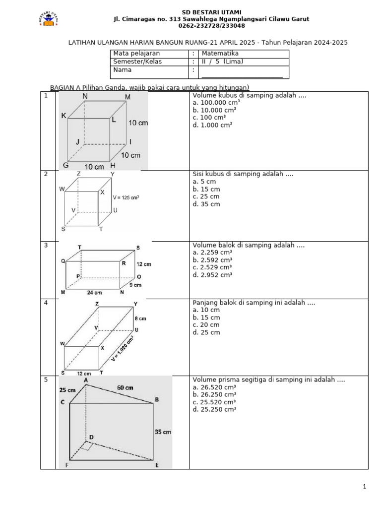 LATIHAN ULANGAN BANGUN RUANG | PDF