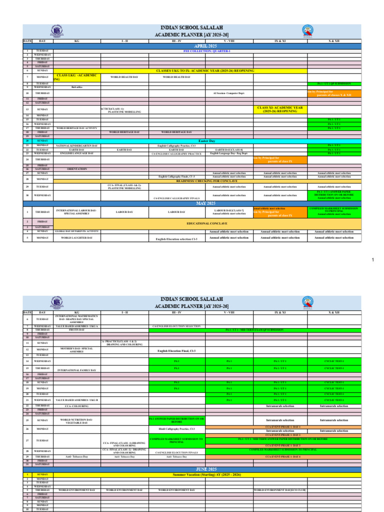 Academic Planner 2025-26 Overview | PDF | Observances