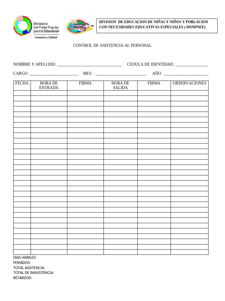 Control de Asistencia del Personal DNNPNEE | PDF