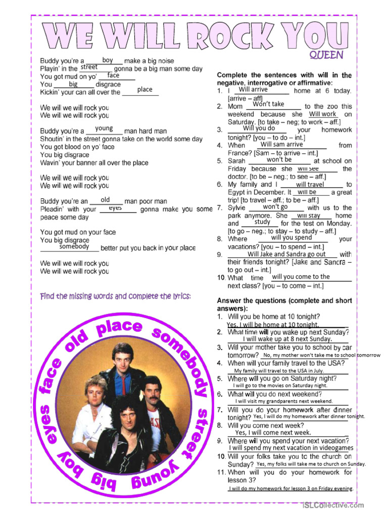 We Will Rock You Song Worksheet | PDF