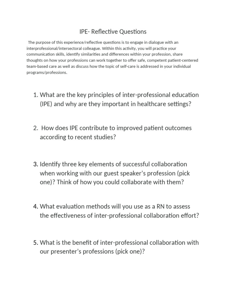IPE Reflection Questions | PDF