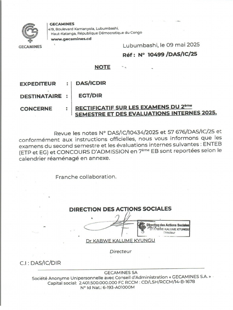 NOTE #10499-DAS-IC-25 - RECTIFICATIF SUR EXAMENS 2e SEMESTRE ET ...