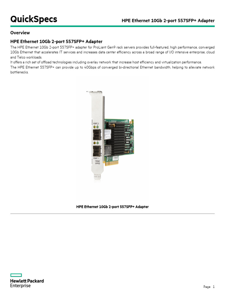 HPE Ethernet 10Gb 2-Port 557SFP+ Adapter-C04543740 | PDF | Computer Network | Quality Of Service