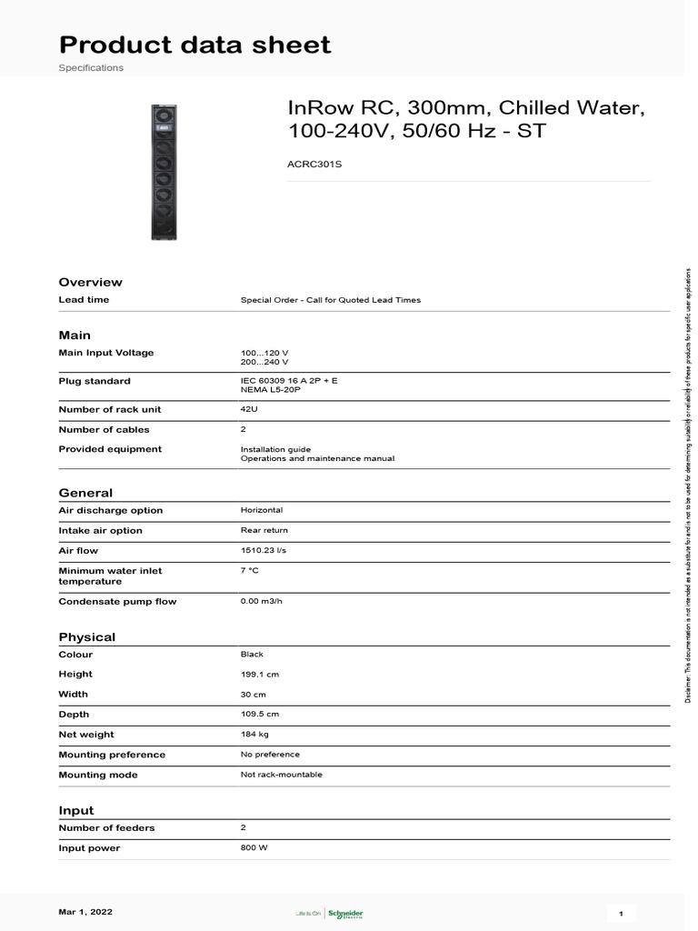 Uniflair Chilled Water InRow Cooling - ACRC301S | PDF | Electricity ...