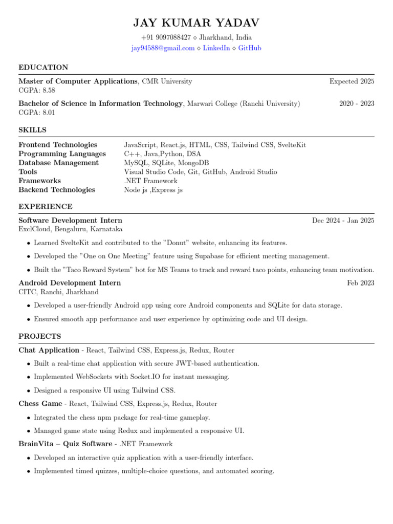 Software Developer Profile: Jay Kumar Yadav | PDF