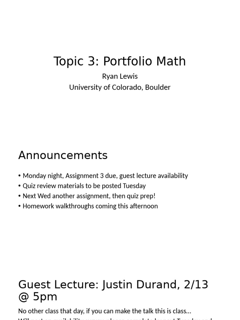 Topic 3 - Portfolio Math - Annotated | PDF | Variance | Covariance