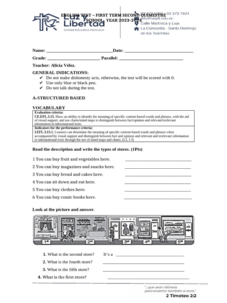 First Term English Test 2023-2024 | PDF | Cognitive Science | Cognition