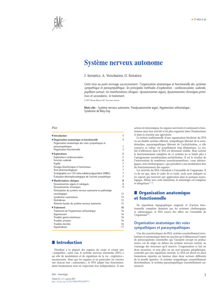 Système nerveux autonome : anatomie et pathologies | PDF | Système ...