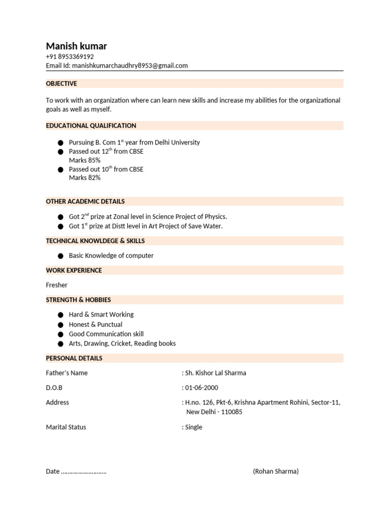 Manish Kumar: Objective | PDF