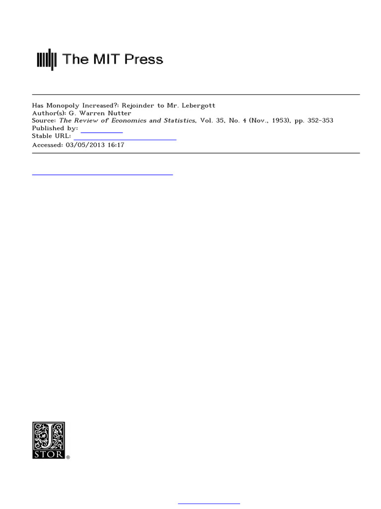 Nutter Has Monopoly Increased1924396 | PDF | Monopoly | Economic ...