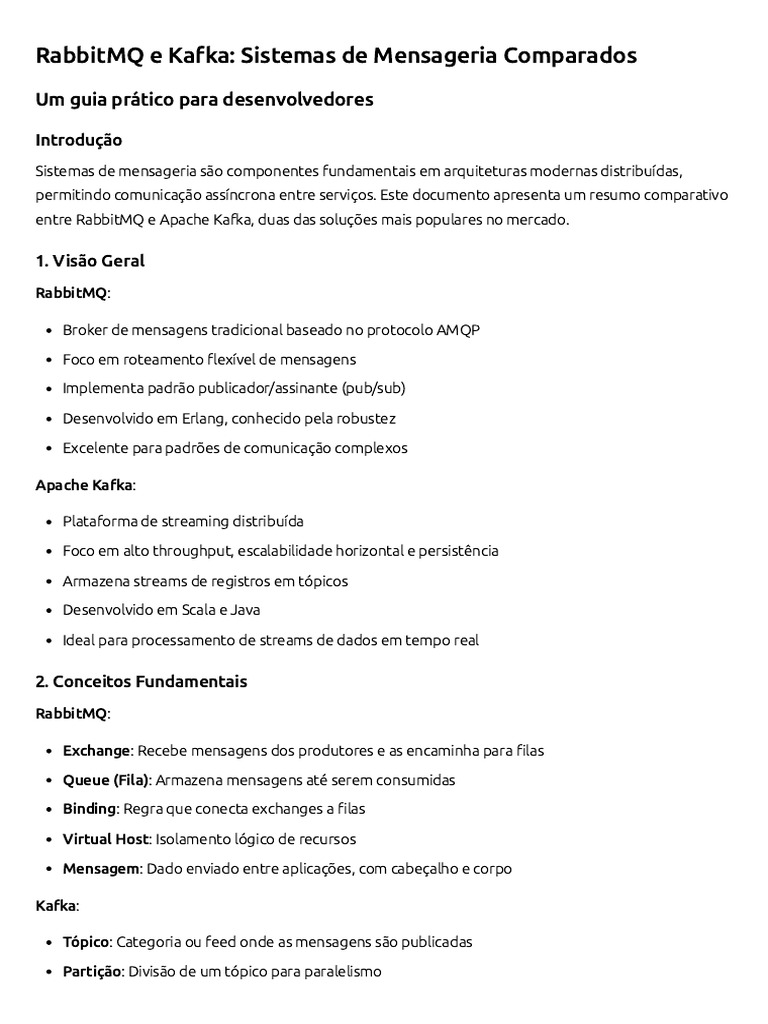 Resumo_ RabbitMQ e Kafka - Sistemas de Mensageria Comparados | PDF | Arquitetura de computadores ...