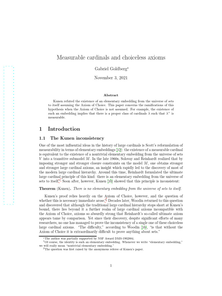 Measurable cardinals and choiceless axioms | PDF | Infinity ...