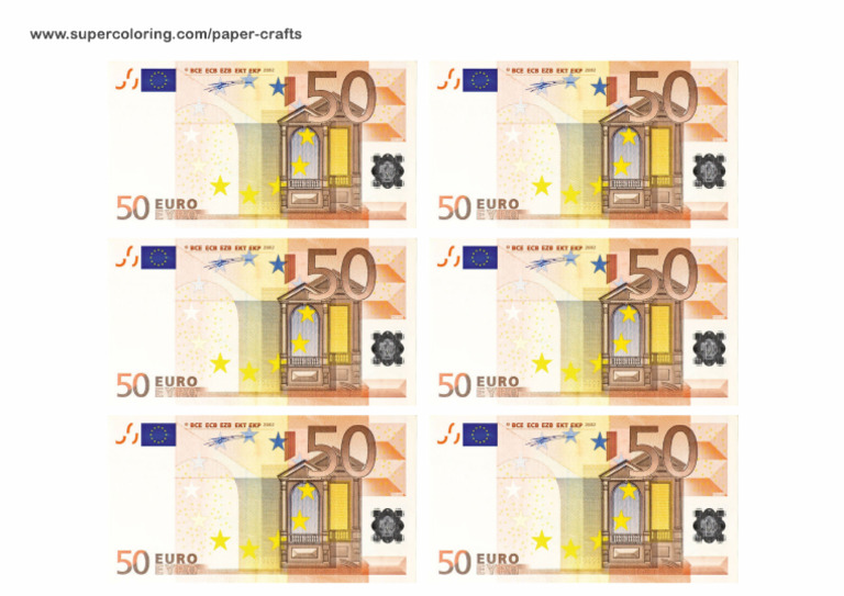 50 Euro Banknote Printable Template Paper Craft | PDF