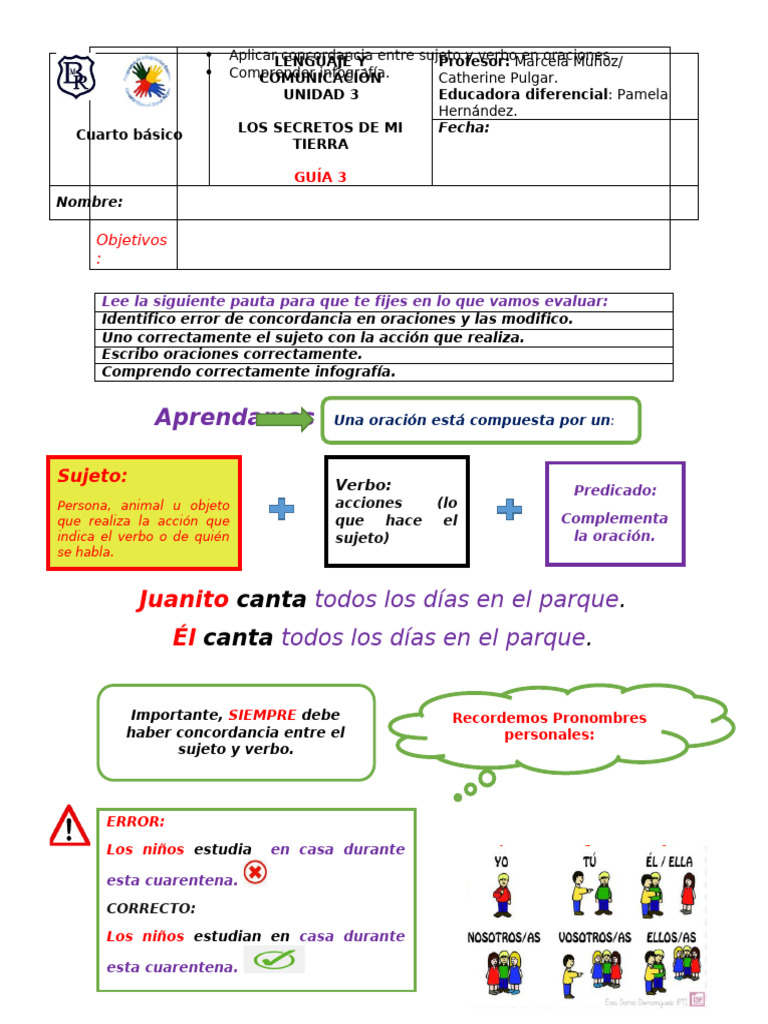 Concordancia Sujeto y Predicado | PDF | Asunto (gramática) | Verbo