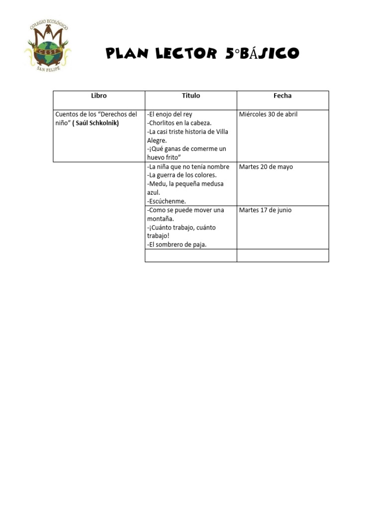 Plan Lector Quinto Basico | PDF