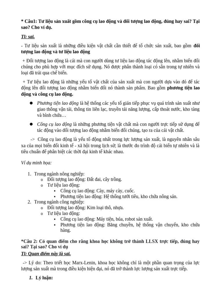 Câu Hỏi Tl Ôn Triết Kthp | PDF