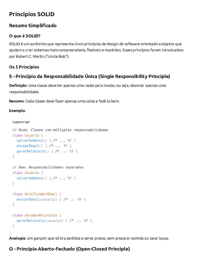 Resumo - Princípios SOLID | PDF | Programação de computadores ...