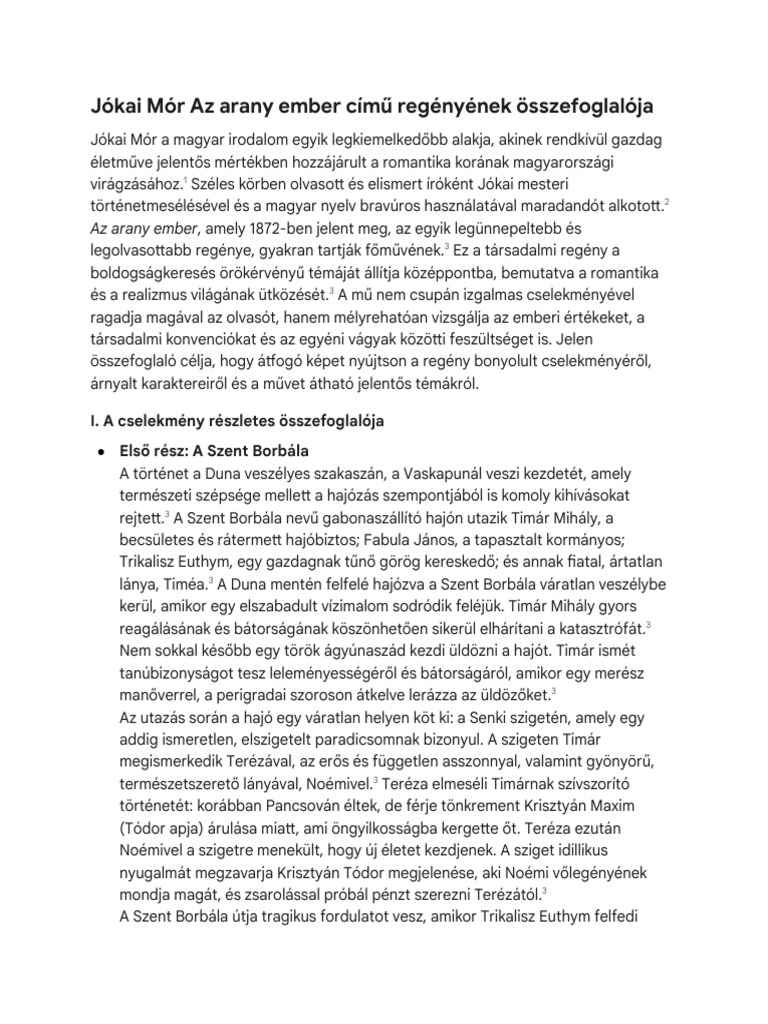 Jókai Mór Az Arany Ember Című Regényének Összefoglalója | PDF