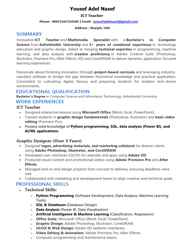Yousef Adel Nasef - ICT Teacher | PDF | Educational Technology | Graphic Design