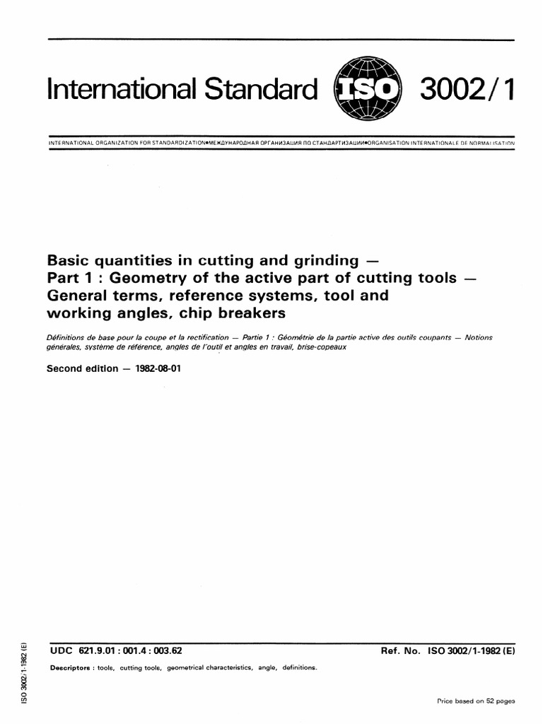 ISO 3002-1: Cutting Tool Geometry | PDF | Machining | Metalworking
