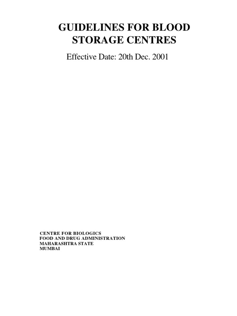 Blood Storage Centre Guidelines | PDF