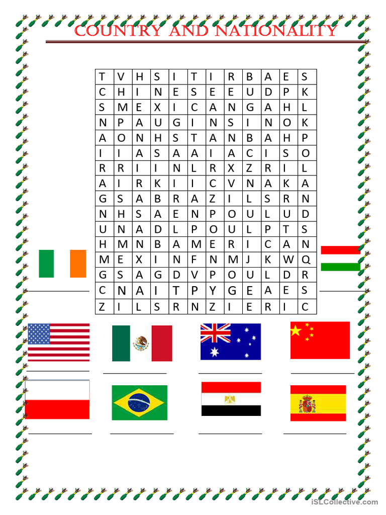 Word Search Nationality | PDF