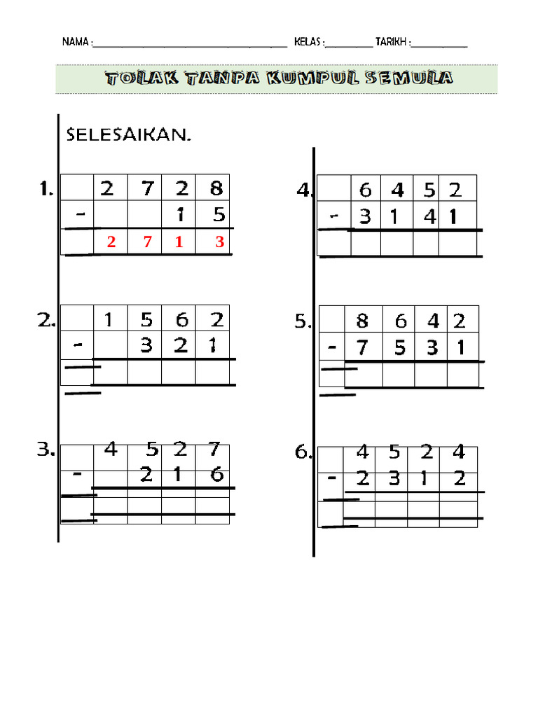 Lembaran Kerja Tolak Tanpa Kumpul Semula Pdf