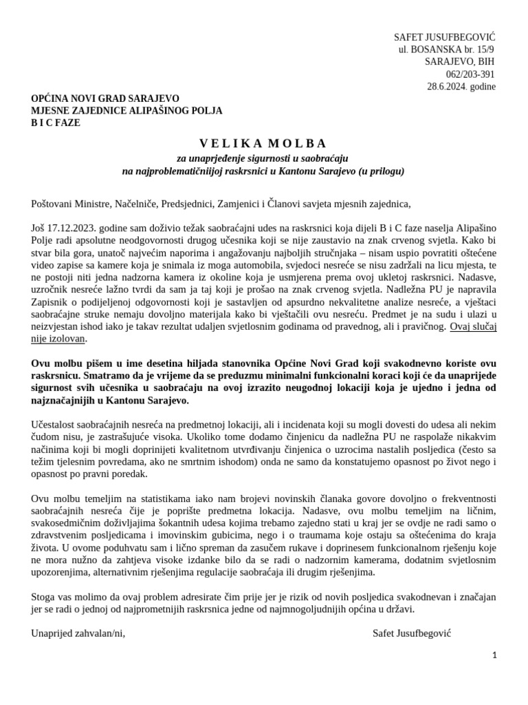 Molba Za Unaprjeđenje Sigurnosti IV | PDF