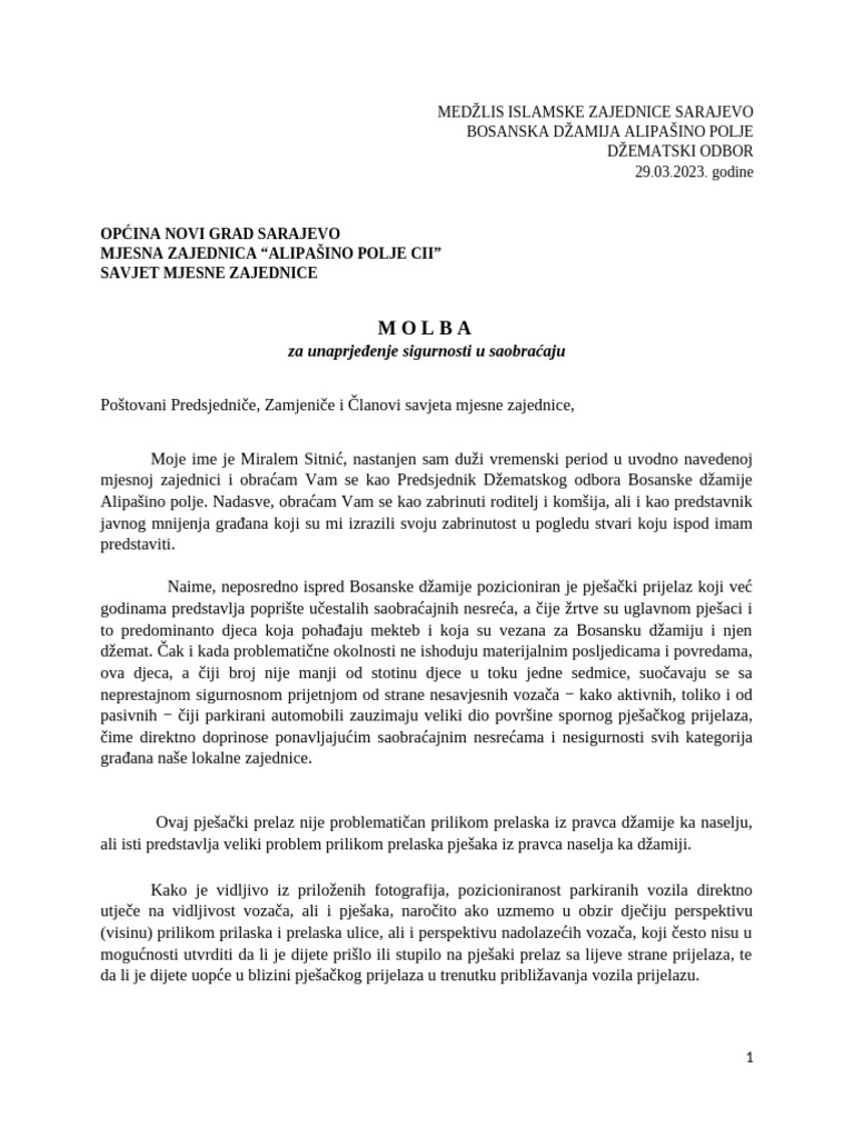 Molba Za Unaprjeđenje Sigurnosti II | PDF