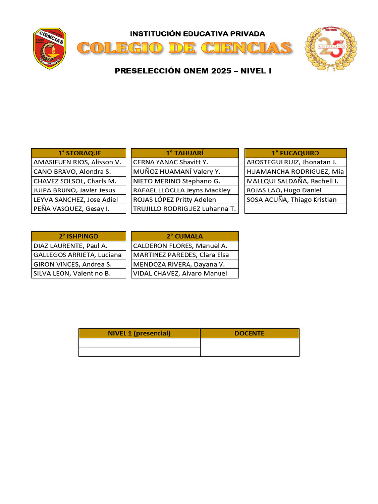 Onem Nivel 1 - 2025 | PDF