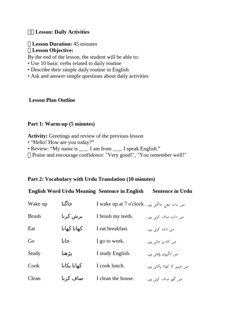 Daily life activities | PDF | English Language | Syntax
