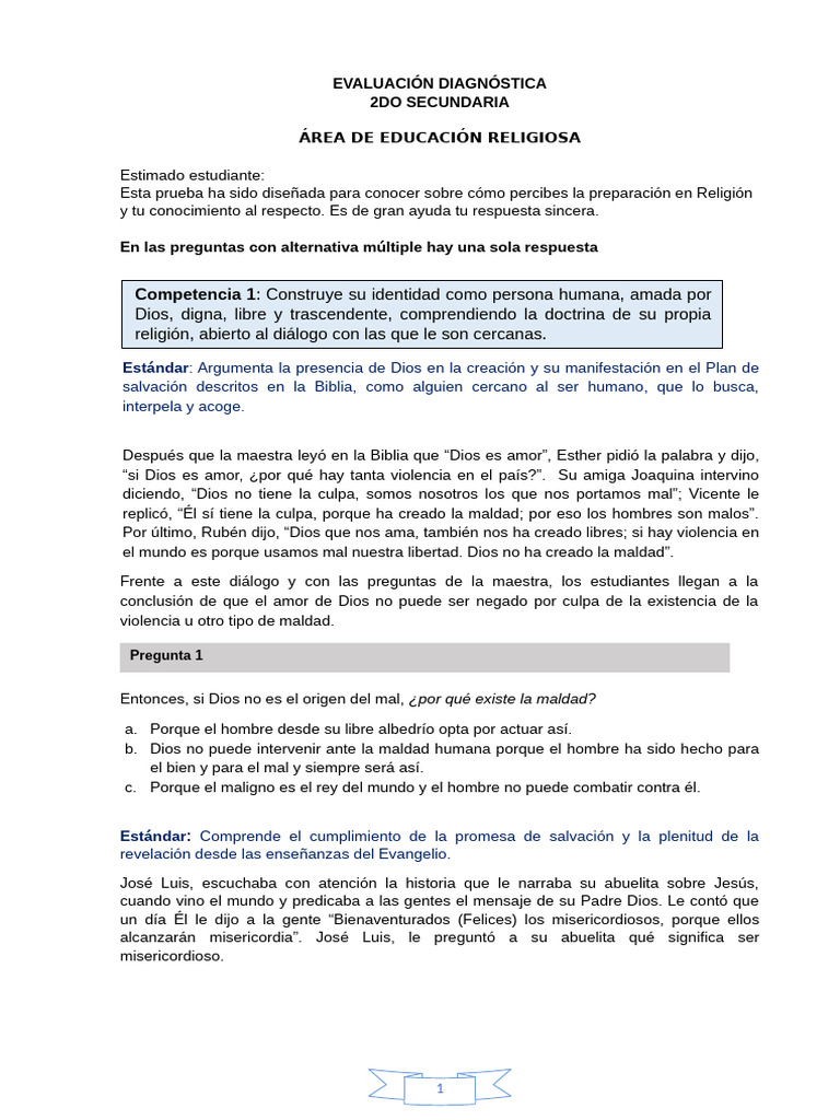 Prueba 2do SECUNDARIA Ab | PDF | Oración | Fe