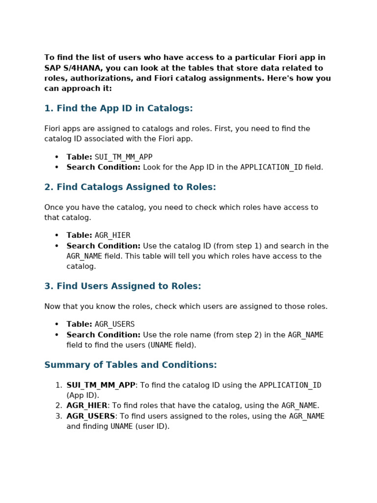 FIORI APP S4-HANA Tables | PDF