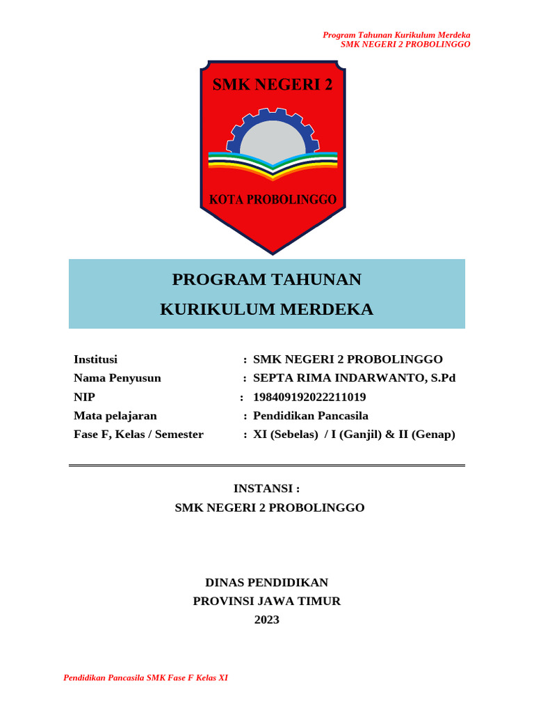 Program Tahunan SMK Pancasila 2023 | PDF