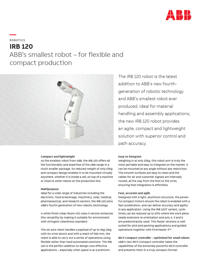 ABB IRB 120 Robot Specifications | PDF | Robot | Robotics