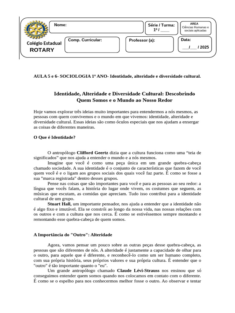 AULA 5 e 6 - Identidade Alteridade e Diversidade Cultural. | PDF | Antropologia | Diversidade ...