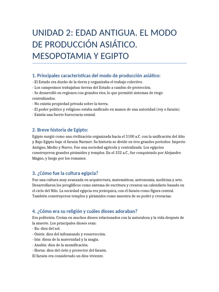 Unidad 2 Completa | PDF | Antiguo Egipto | Mesopotamia
