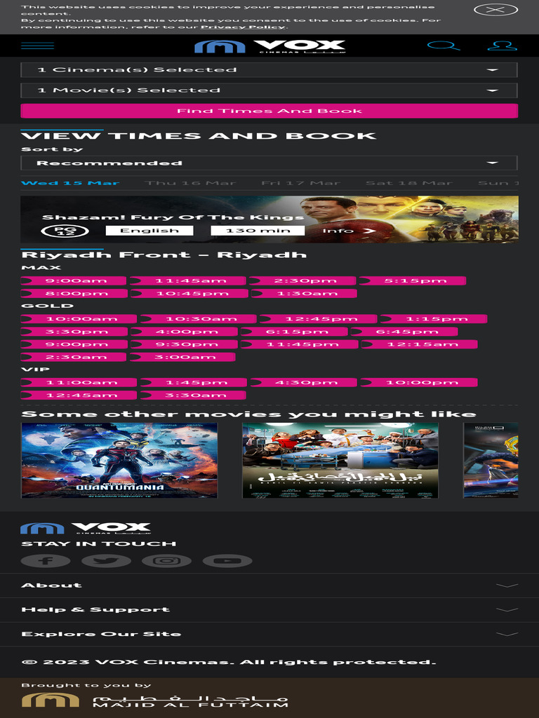 Movie Timings at Riyadh Front - Riyadh Cinema VOX Cinemas KSA | PDF