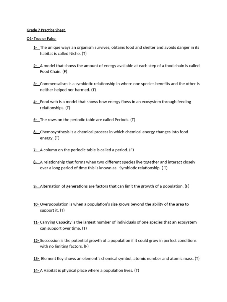 Grade 7 Ecosystem and Biology Quiz | PDF | Ecosystem | Biology